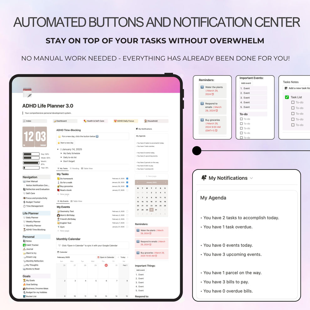 Color-Coded ADHD Notion Planner with an Automated Notification Center ...